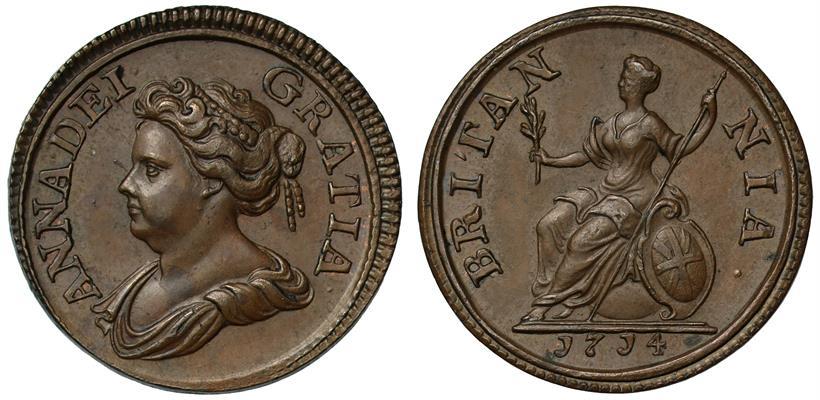 Anne 1714 copper Farthing | European Coins