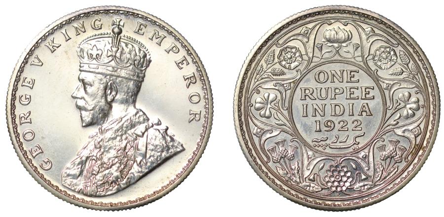 Restrike silver Proof Rupee, 1922B. | Asian and Middle Eastern Coins