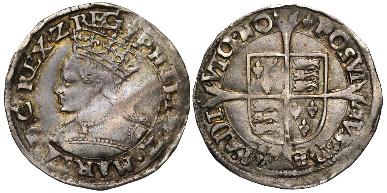 Philip and Mary Groat, mint mark lis, Mary portrait with King and Queen ...