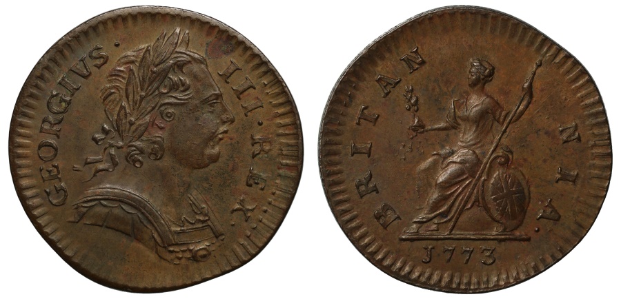 George III 1773 Farthing, first obverse | European Coins