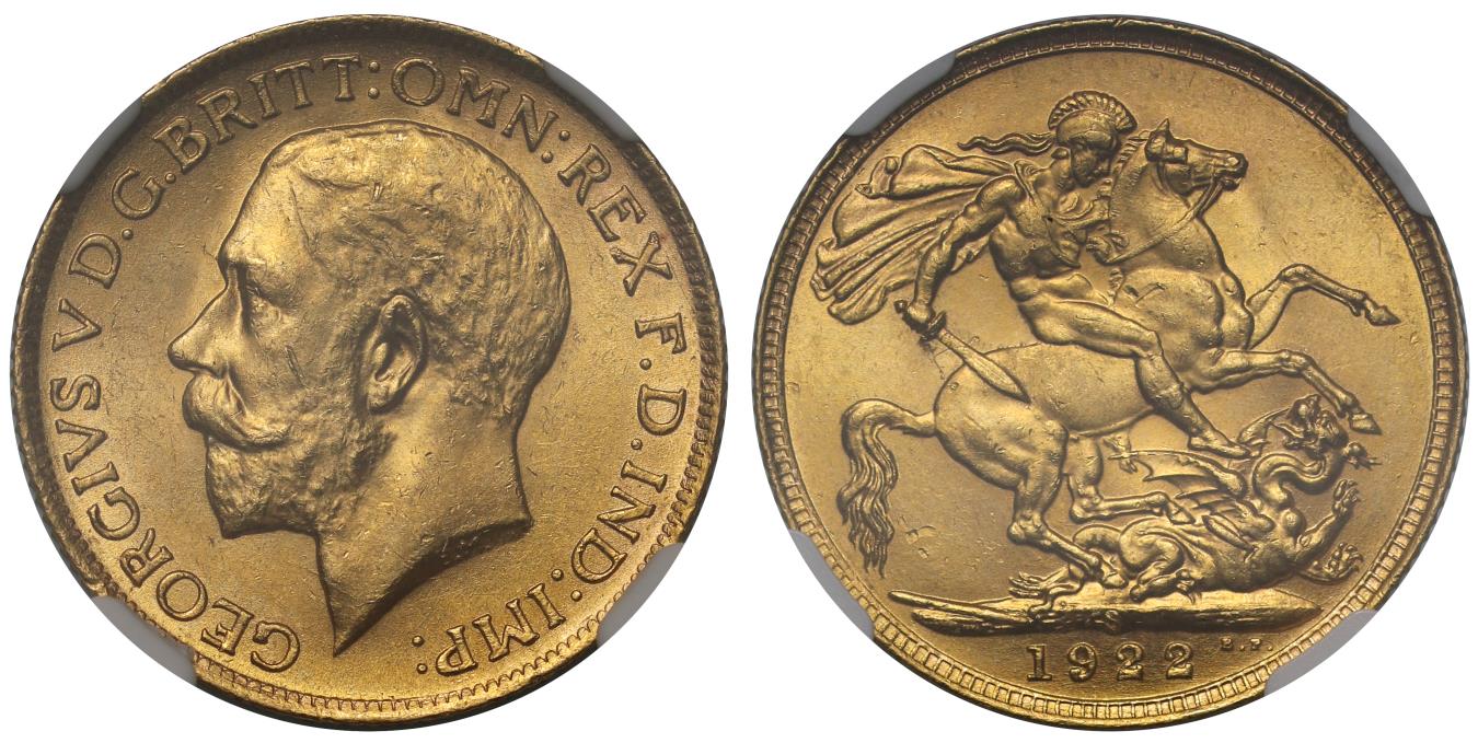 George V 1922-S Sovereign Sydney Mint, NGC MS63 | European Coins