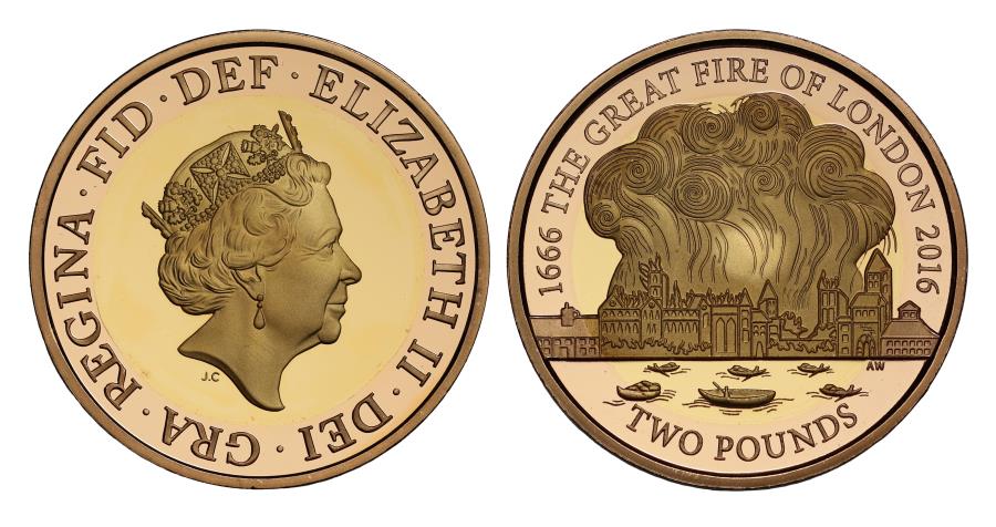 Elizabeth II 2016 proof Two-Pounds - Great Fire of London | European Coins