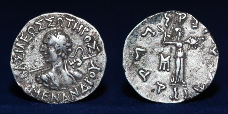 INDO GREEK Menander I Silver Drachm 2.44g, 17mm, GOOD VERY FINE