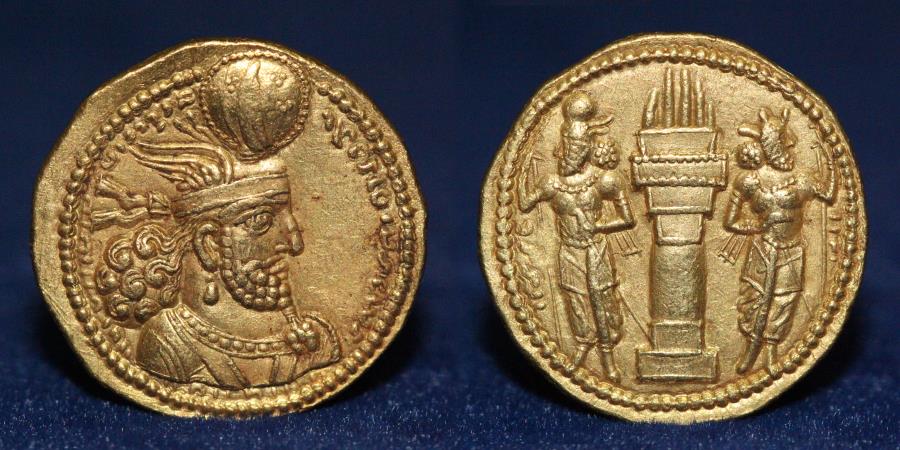SASANIAN KINGDOM Varhran (Bahram) II, AD 276-293 Gold Dinar. 7.21g ...