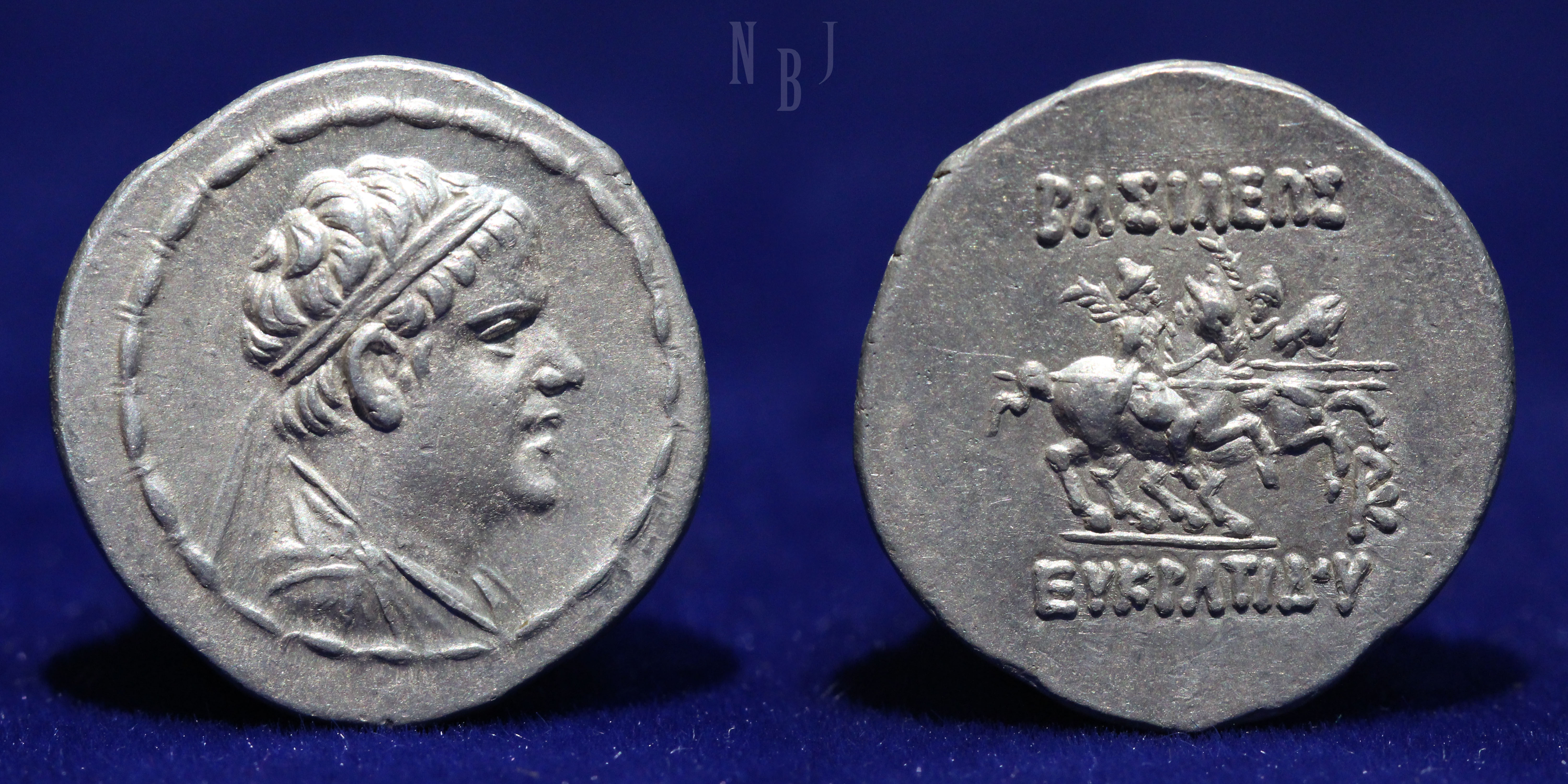 Bactria: Eucratides I, Silver drachm, c. 171-145 BC, 4.20gm, 20mm, EF & R