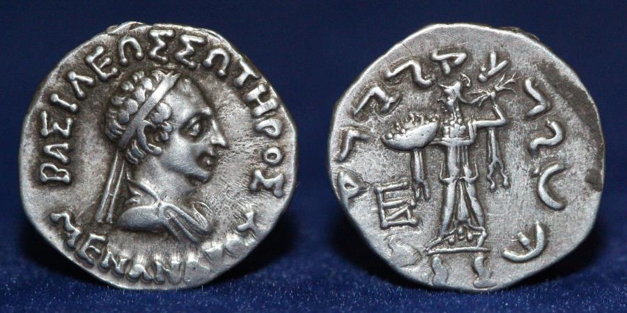 BACTRIA Menander I Soter. Circa 155-130 BC. Silver Drachm. 2.45g, 18mm ...