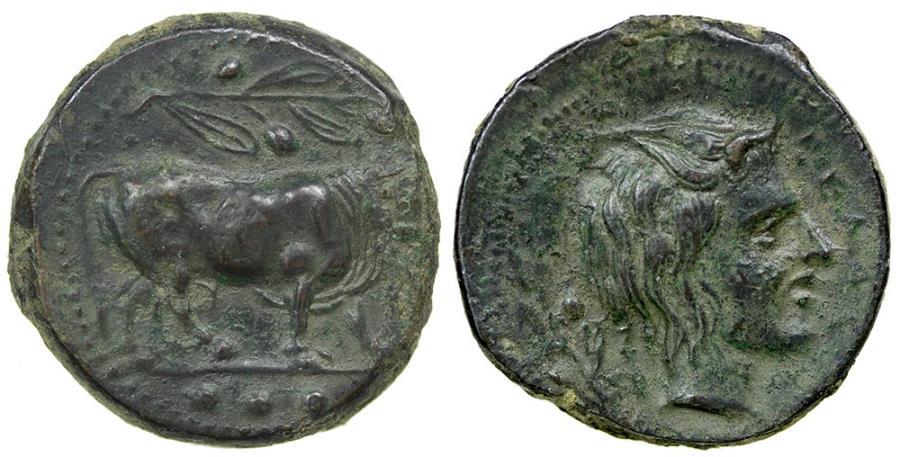 GELA IN SICILY. ca. 420 to 405 BC. AE trias. | Greek Coins