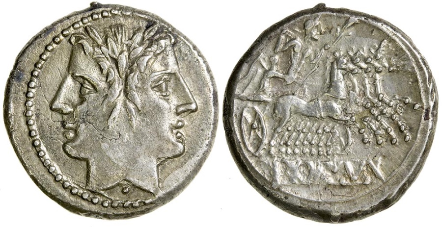 Roman Republic. Anonymous, cs. 216 to 215 BC. Silver quadrigatus ...