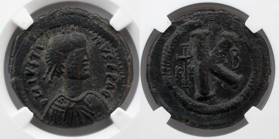 BYZANTINE: Justin I, AD 518-527, AE Half Follis (27mm, 9.92g, 11h), NGC ...