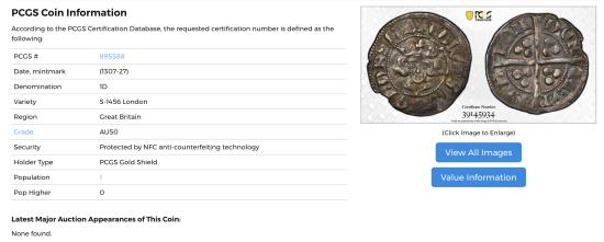 ENGLAND: 1307-27 Edward II, AR Penny, PCGS AU 50, TOP POP, London Mint