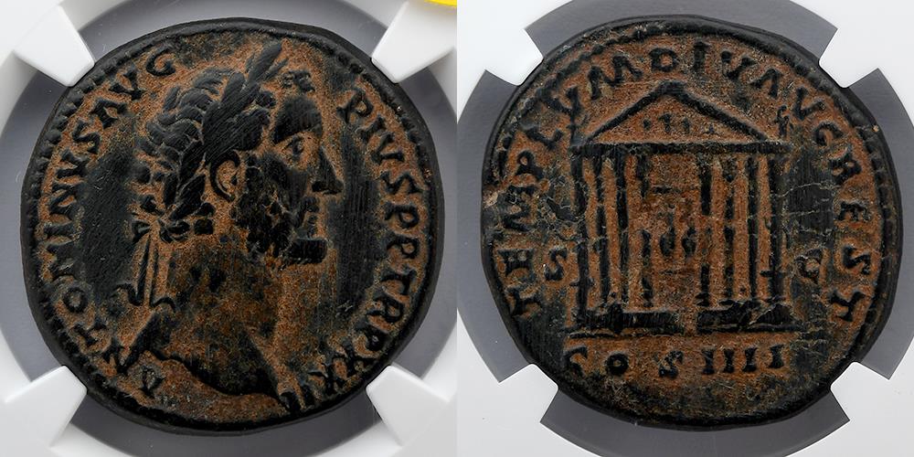 ROMAN EMPIRE: Antoninus Pius, AE Sestertius (32mm), NGC VF, Rome Mint ...