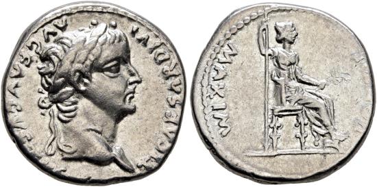 ROMAN EMPIRE: Tiberius, AD 14-37, AR Denarius (18mm, 3.83g), NGC XF, 4/ ...