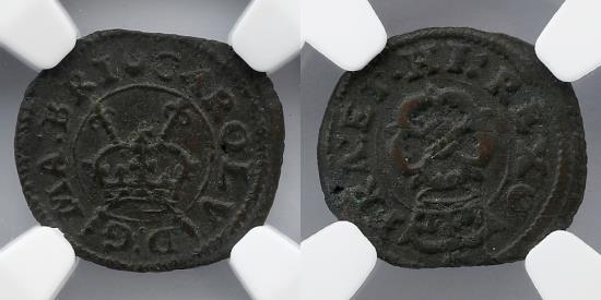 ENGLAND: Charles I, AD 1636-44, Rose Farthing, 1/4 Penny, NGC AU 53 BN ...