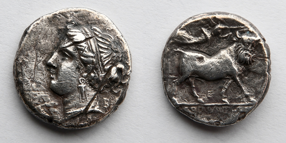 GREEK: Neapolis, Campania, 350 BC, AR Didrachm (20mm, 6.44g) | Greek Coins