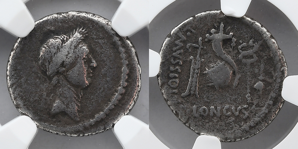 ROMAN EMPIRE: Julius Caesar, c. 42BC, AR Denarius (3.45g), NGC Ch F, 5/ ...