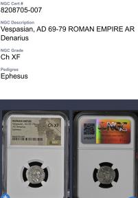ROMAN EMPIRE: Vespasian, AD 69-79, AR Denarius (17mm, 5h), NGC Ch XF ...