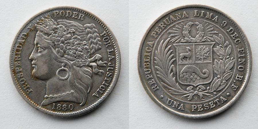 PERU, LIMA: 1880 Silver Peseta | South American Coins