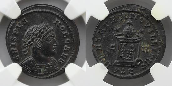 ROMAN EMPIRE: Crispus, AD 316-326, BI Nummus, NGC AU, Epfig Hoard (on ...