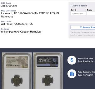 ROMAN EMPIRE: Licinius II as Caesar, AD 317-324, AE3 BI Nummus (2.99g), NGC AU 5/5, 3/5 ...