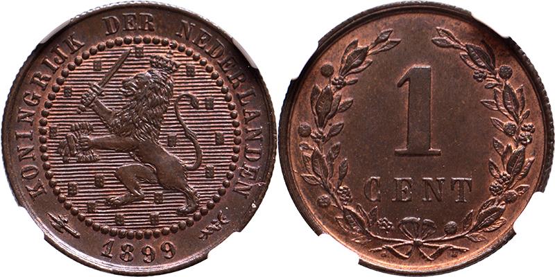 1 cent 1899 Wilhelmina NGC MS 66 BN | European Coins