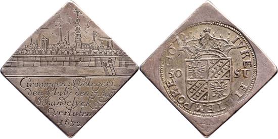 50 stuiver noodmunt stad Groningen 1672 | European Coins