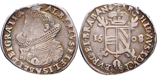 3 Reaal Brabant, Antwerpen 1608/7 Albrecht & Isabella | European Coins