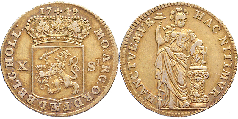 10 stuiver Holland 1749 VERGULD | European Coins