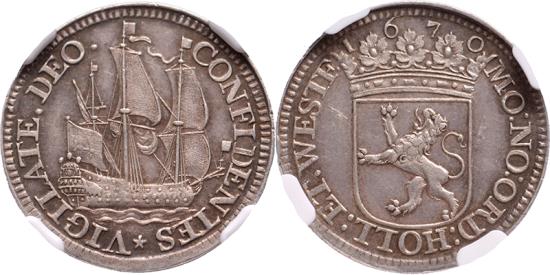 Ontwerp 6 stuiver Holland 1670 door C. Adolphi NGC MS 62 | European Coins