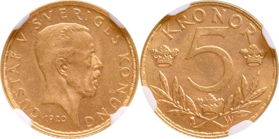 5 kronor 1920 Gustaf V Sweden NGC MS 64 | European Coins