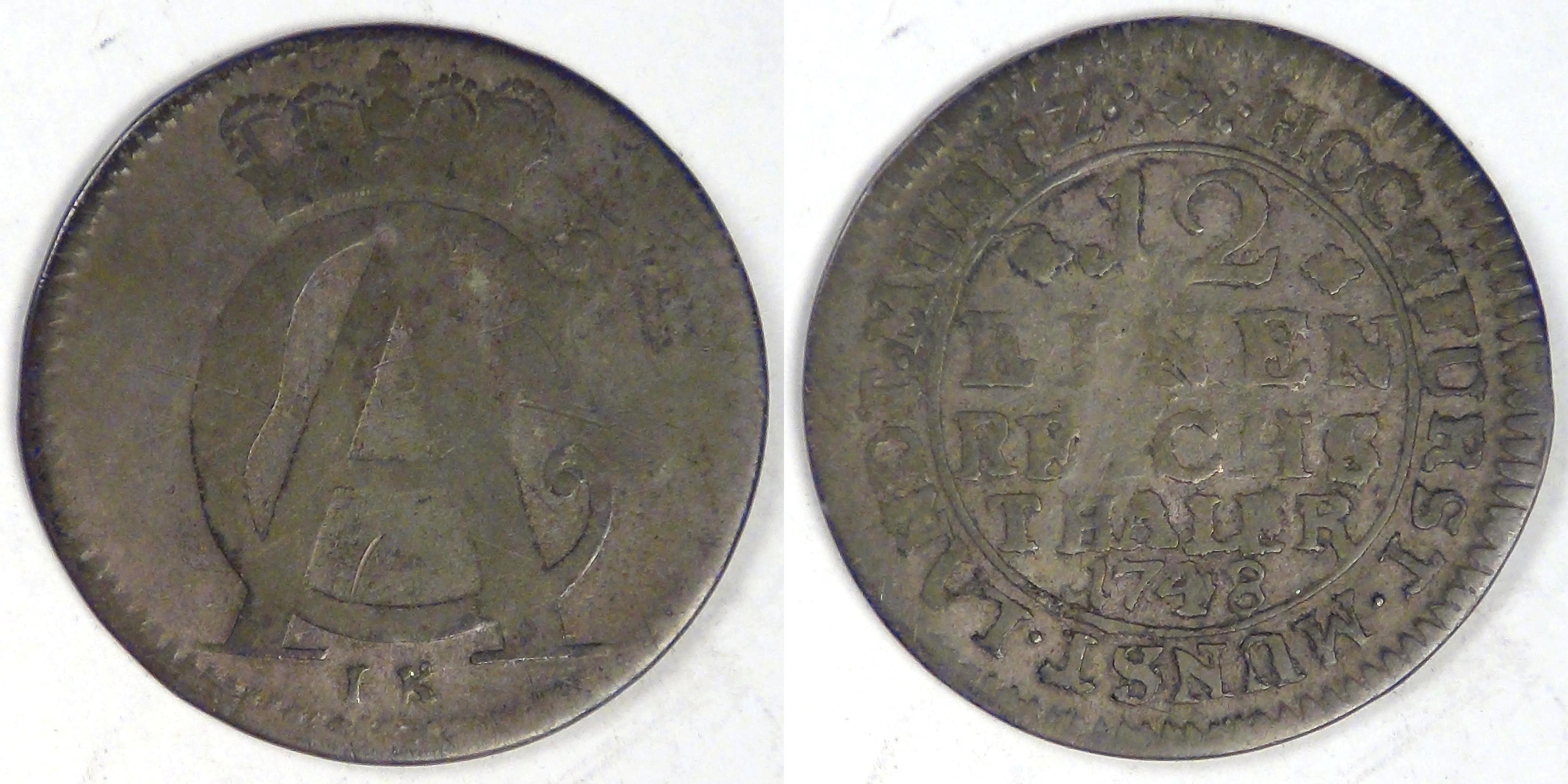 GERMANY - Bishopric of Münster, Clemens August I, 1748 IK, 1/12 Thaler ...