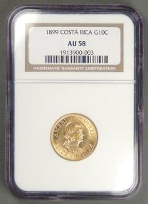 COSTA RICA - Republic, 1899, 10 Colones, AU-58 NGC | North & Central ...