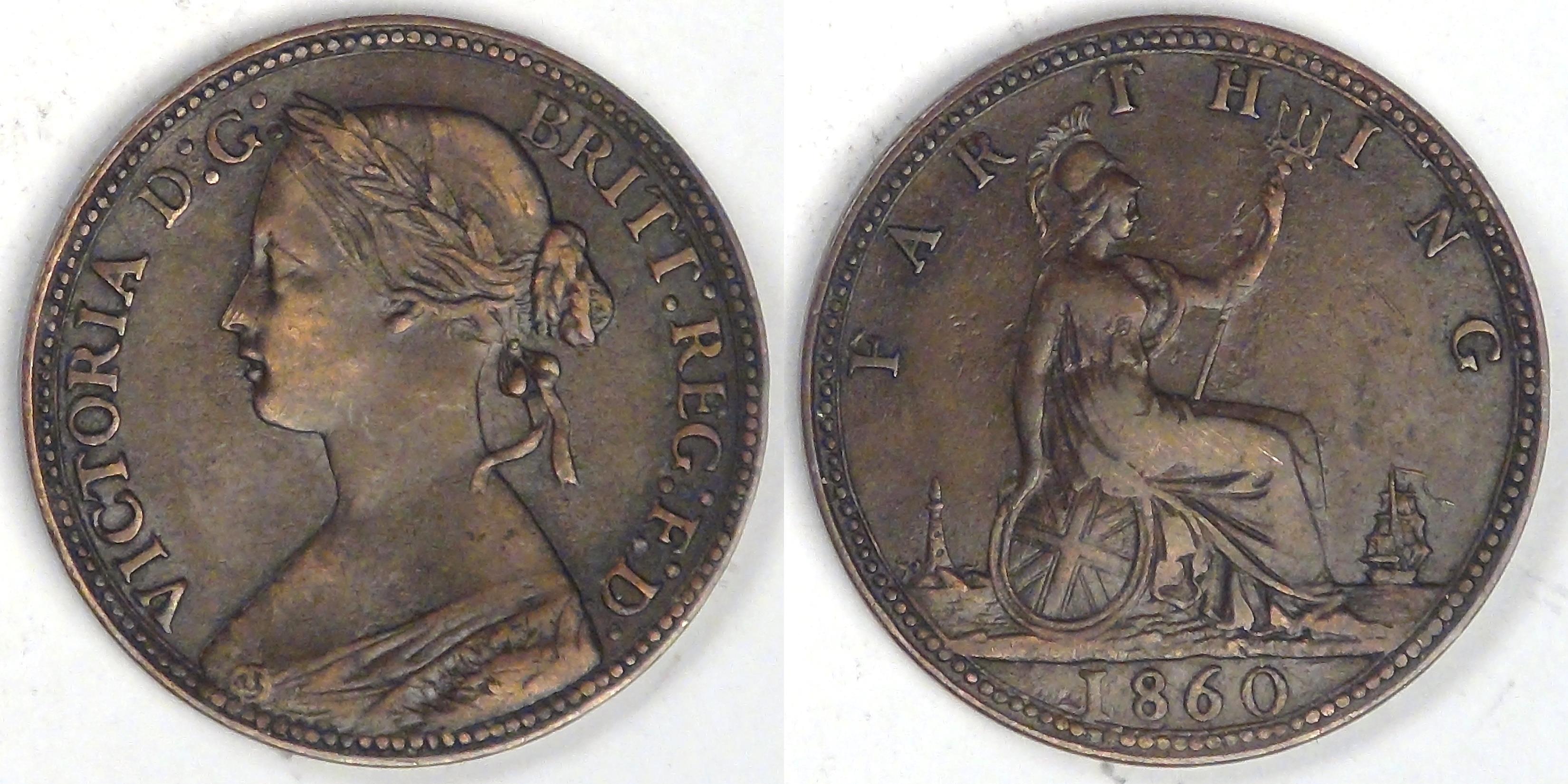 GREAT BRITAIN, Victoria, 1860 Farthing, Choice Very Fine | European Coins