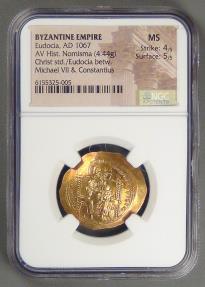 BYZANTINE EMPIRE, Eudocia, 1067 AD, Gold Histamenon Nomisma, graded MS ...