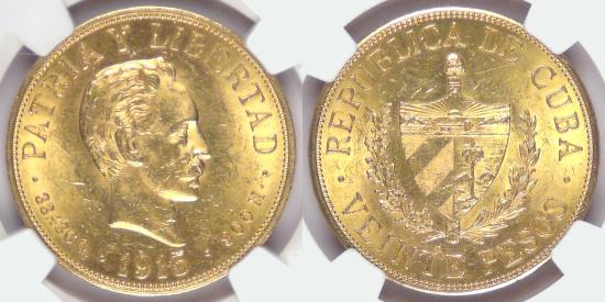 CUBA - 1st Republic, 1915 (P), 20 Pesos, MS-61 NGC | North & Central ...