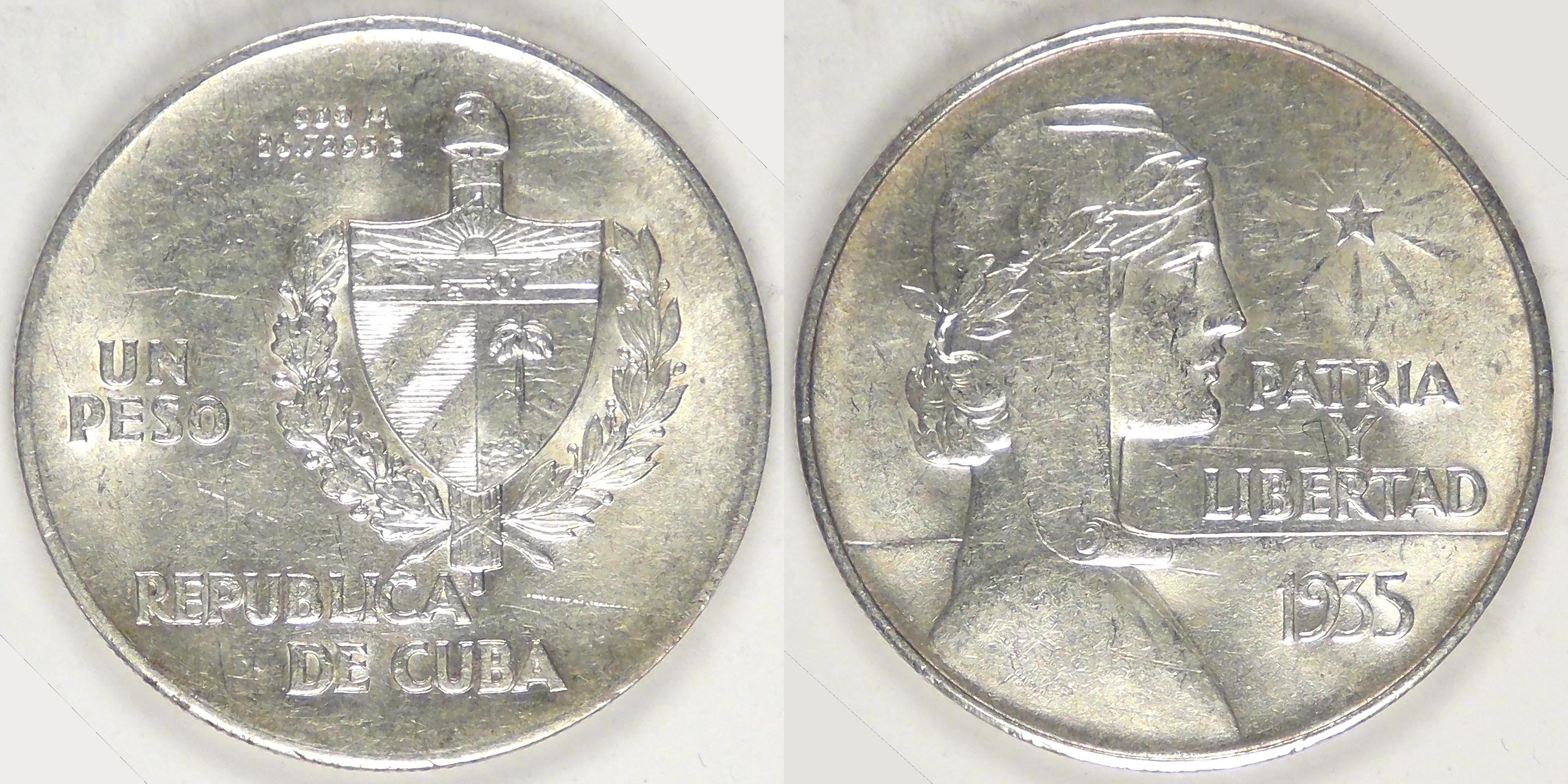 CUBA - 1st Republic, 1935 (P) “ABC” Peso, Choice AU | North & Central ...