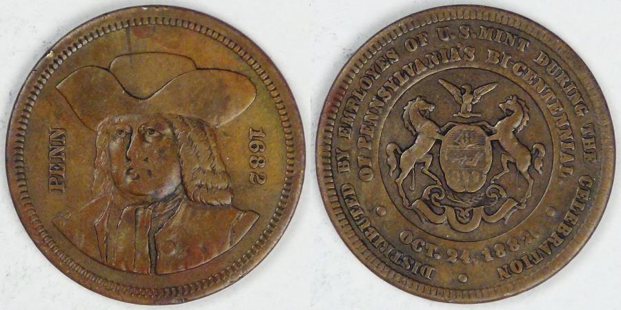 1882 Pennsylvania Bicentennial Token, Choice Fine | Tokens & Medals
