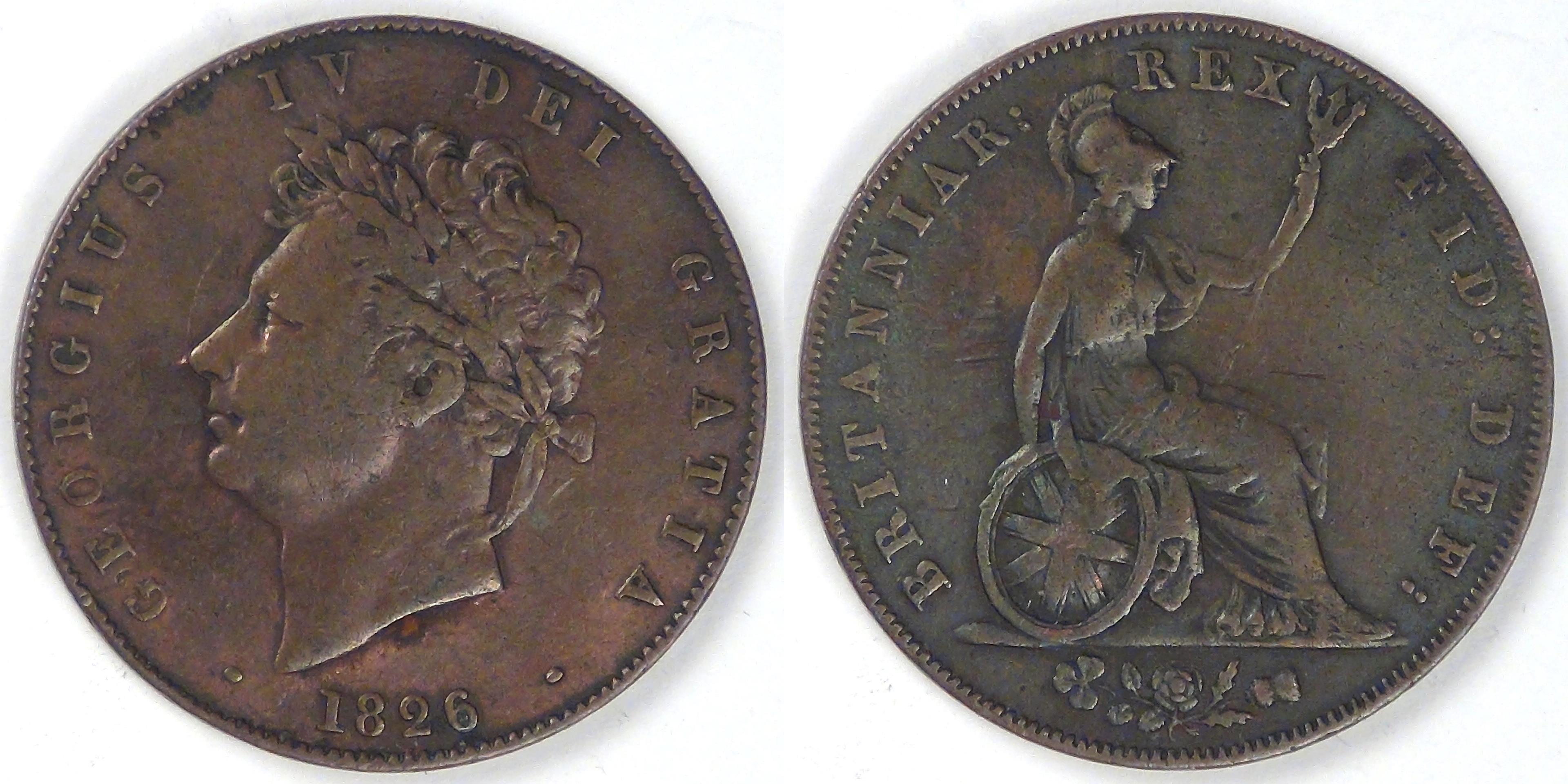 GREAT BRITAIN, George III, 1826, Half Penny, Very Fine | European Coins