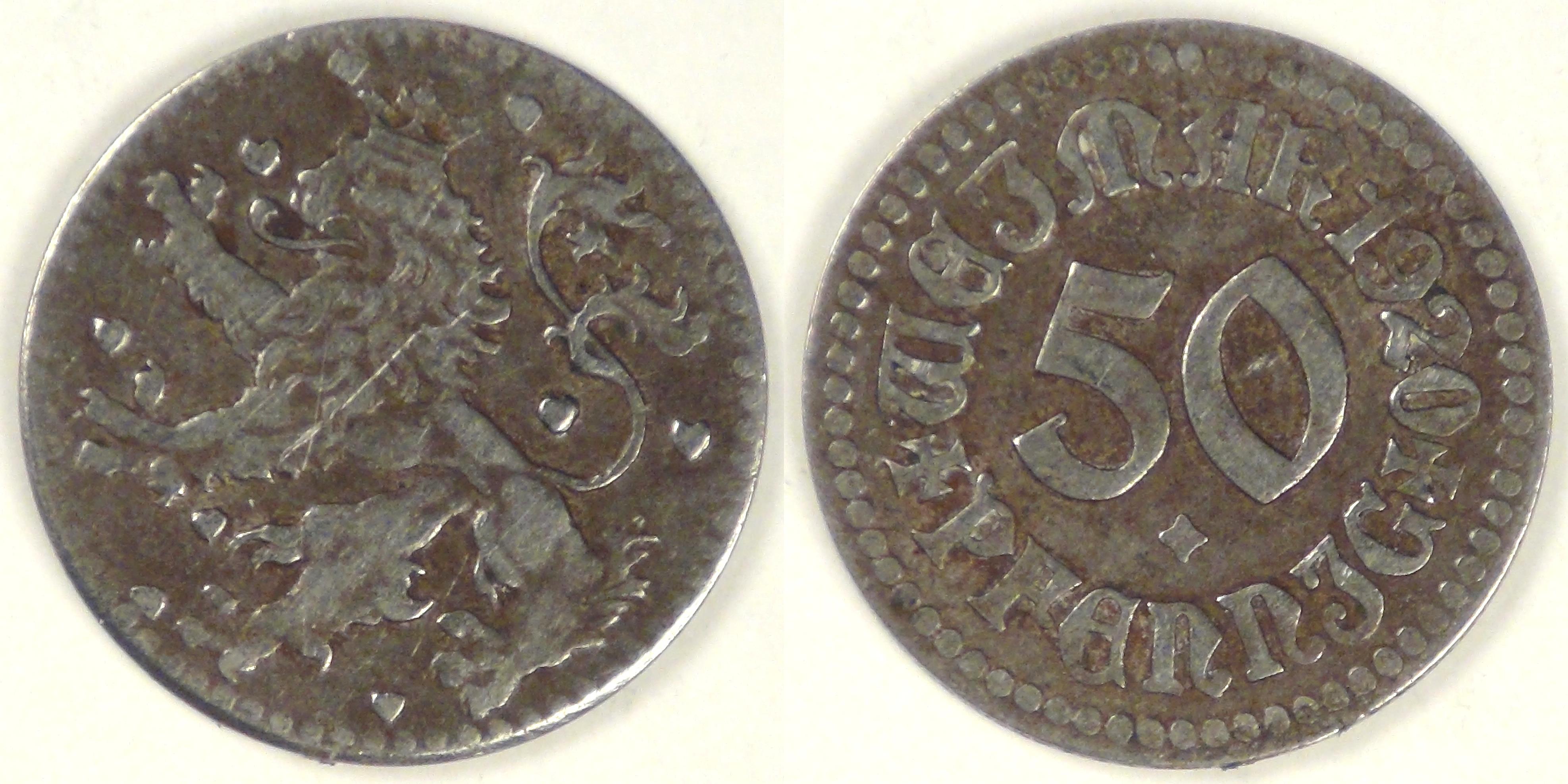 GERMANY - City of Weimar, Notgeld Coinage, 1920, 50 Pfennig, about EF