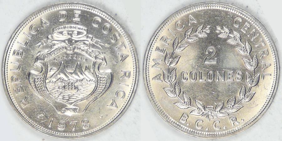 COSTA RICA, 1978 (v), 2 Colones, Brilliant Uncirculated | North ...