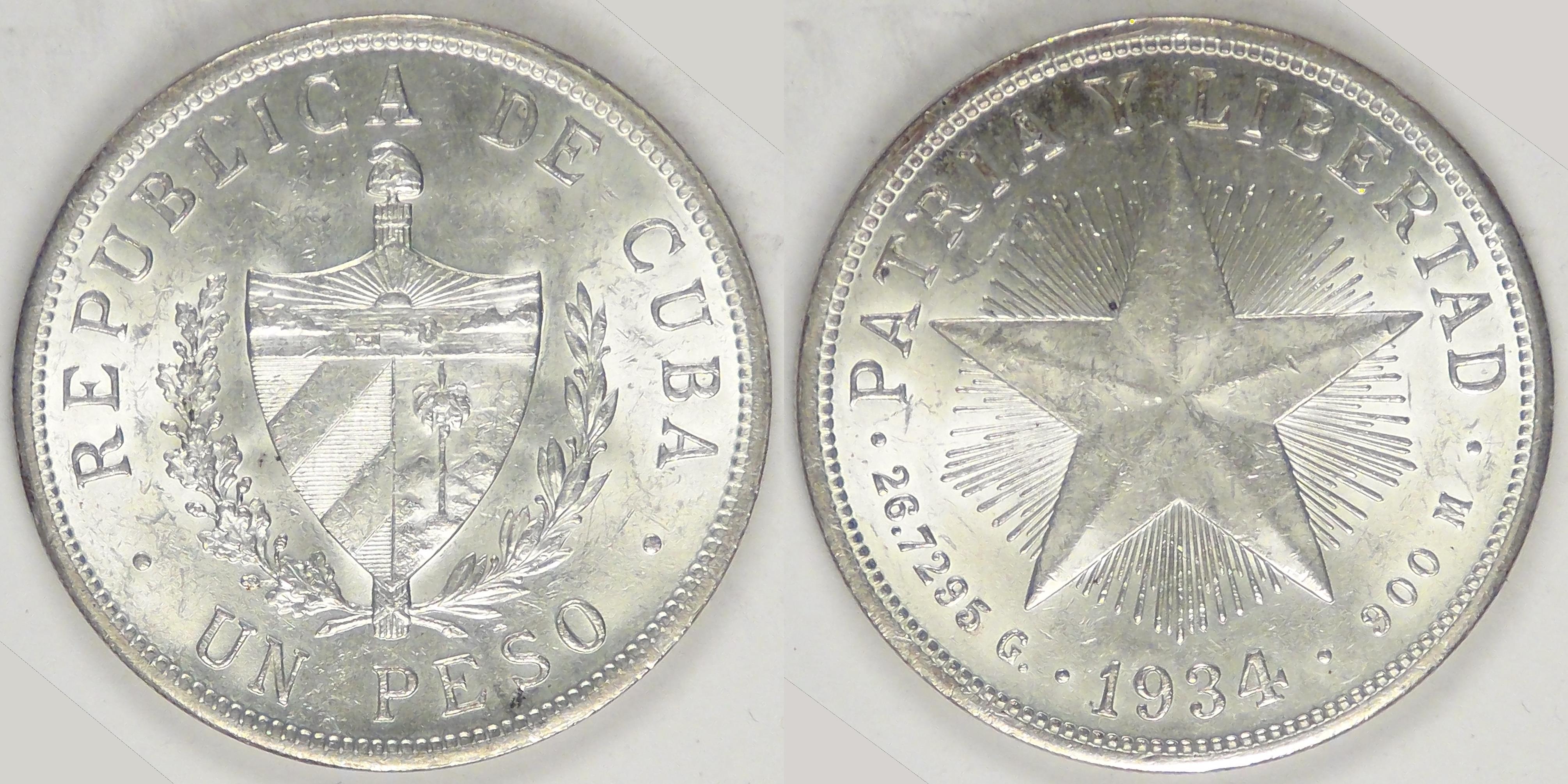 CUBA - 1st Republic, 1934 Peso, Choice BU | North & Central American ...