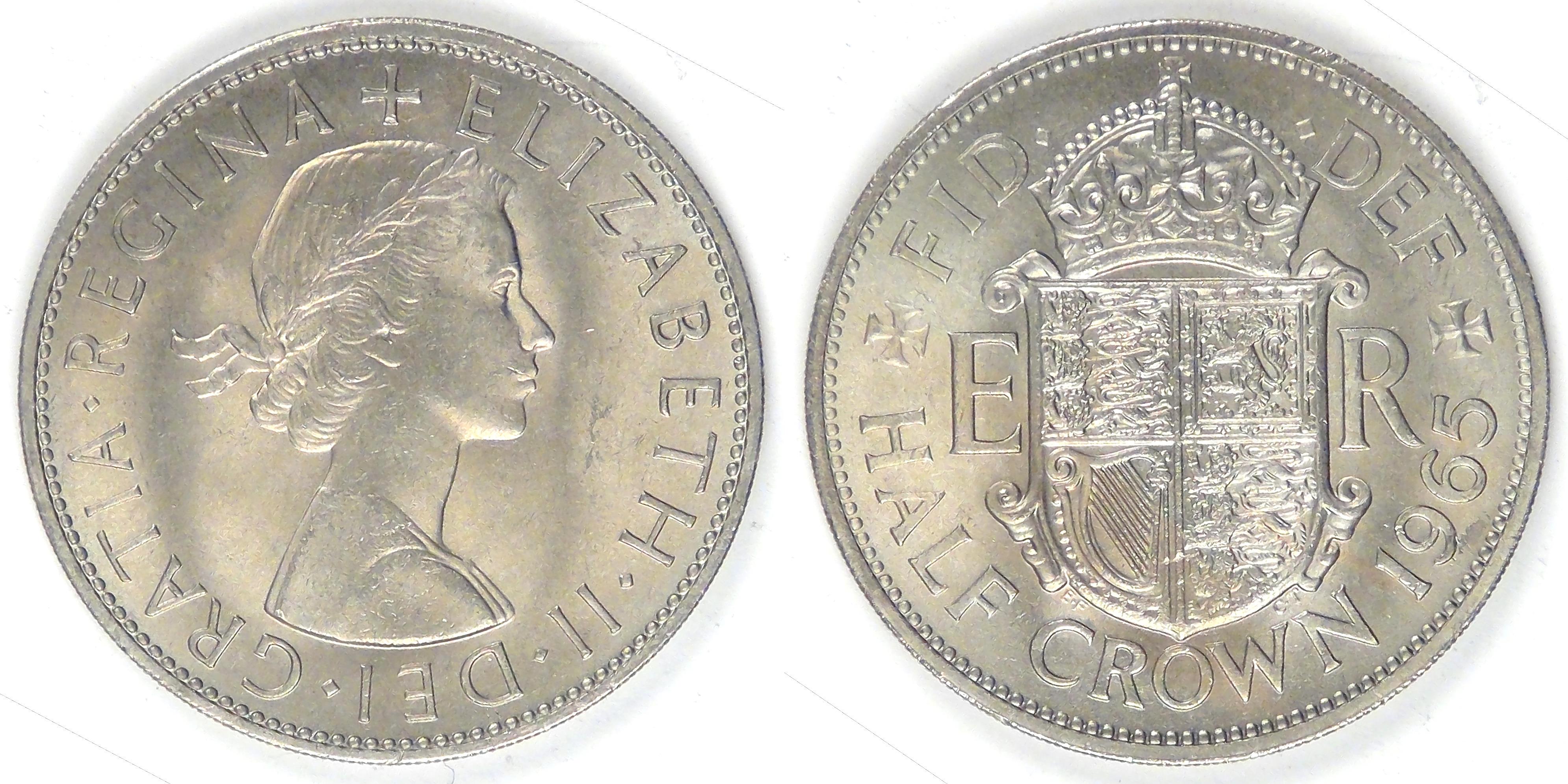 UNITED KINGDOM OF GREAT BRITAIN, Elizabeth II, 1965 Half Crown, Choice BU