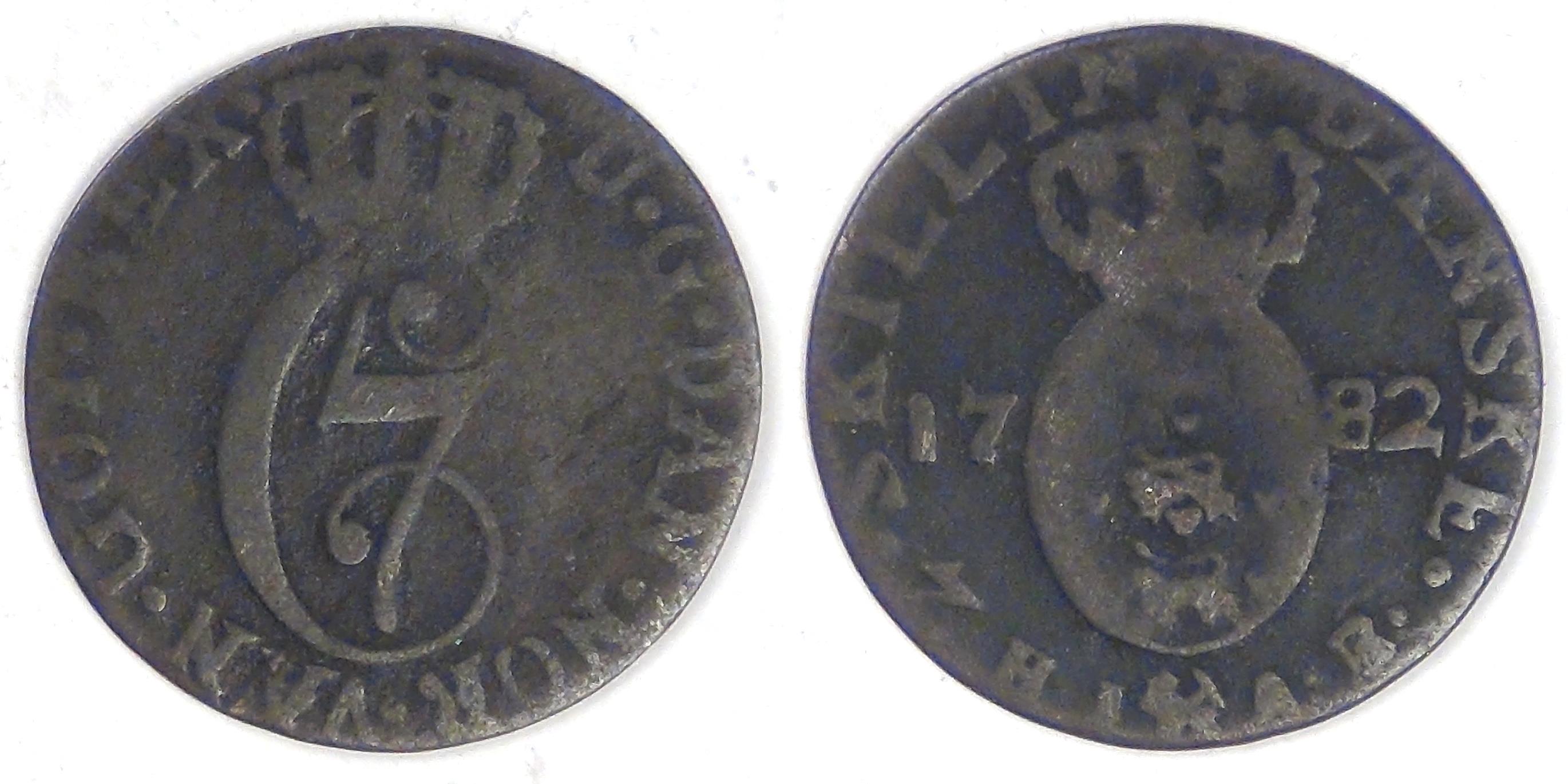 NORWAY, Christian VII, 1782 HIAB, 2 Skilling, Very Good | European Coins