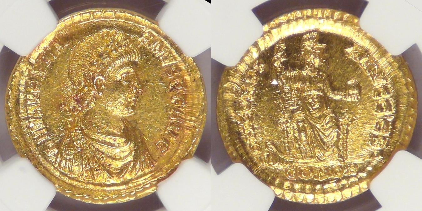 WESTERN ROMAN EMPIRE, Valentinian II (375-392 AD), Gold Solidus, graded ...