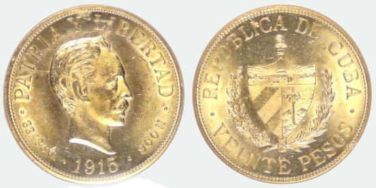 CUBA -1st Republic, 1915 (P), 20 Pesos, MS-62 NGC | North & Central ...