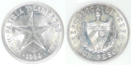 CUBA - 1st Republic, 1934 (P) Peso, MS-62 NGC | North & Central ...