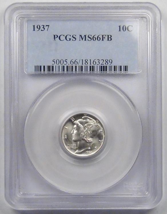 1937 Mercury Dime graded MS-66 FB by PCGS | 10 Cents