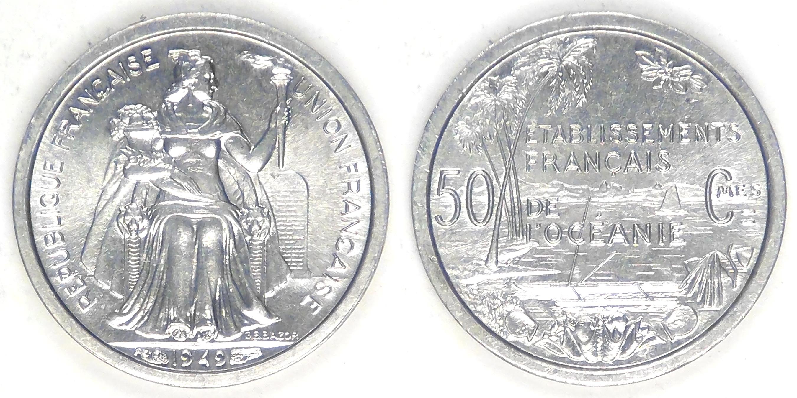 FRENCH OCEANIA (Tahiti) - French Territory, 1949, 50 Centimes, Gem BU