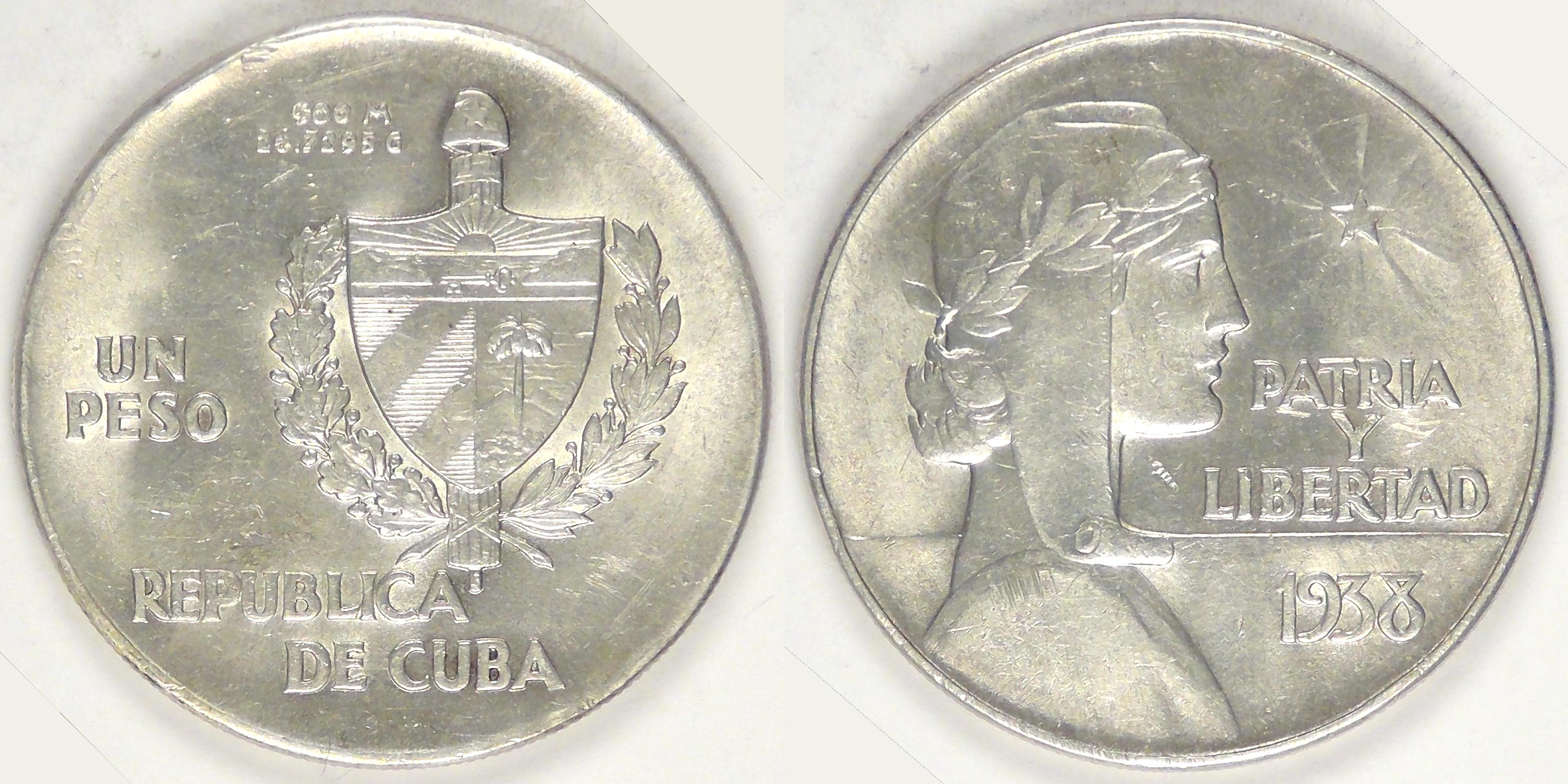 CUBA - 1st Republic, 1938 (P) “ABC” Peso, Choice AU | North & Central ...