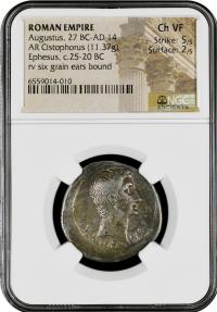 AUGUSTUS, AR Cistophorus HUGE Flan Ephesus NGC Ch VF 5/5 2/5 - 27 BC-14 ...