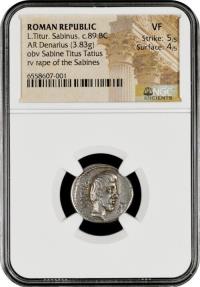 REPUBLIC - L. Titurius L.f. Sabinus, Rape of the Sabine Women - NGC VF ...